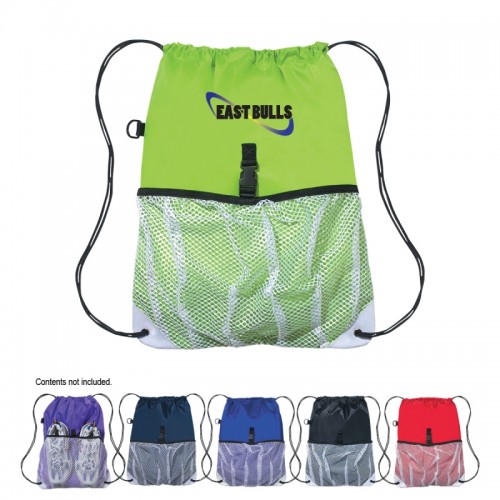 Custom Polyester Drawstring Sportspacks W/ Outside Mesh Pocket