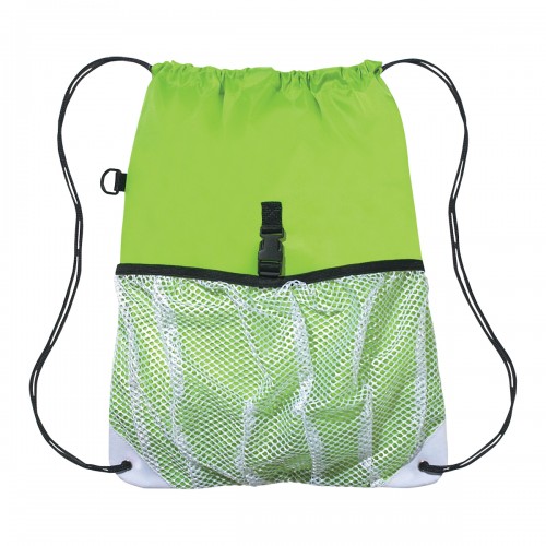 Custom Polyester Drawstring Sportspacks W/ Outside Mesh Pocket