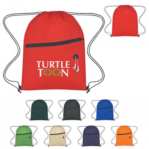 Customized Non-Woven with Front Zipper Polypropylene Drawstring Bags