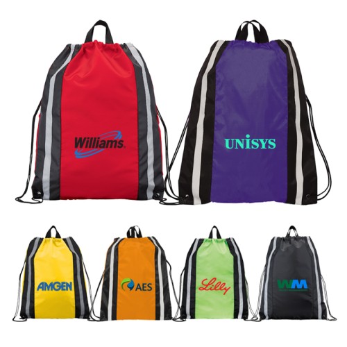 Custom Reflective Polyester Drawstring Cinch Backpacks